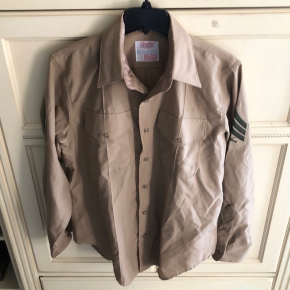 USMC | Shirts | Mens Wool Tropical Khaki Tan Marines Uniform Shirt W ...